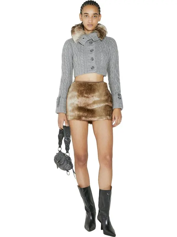 Guess Faux Fur Cable Sweater - Grey