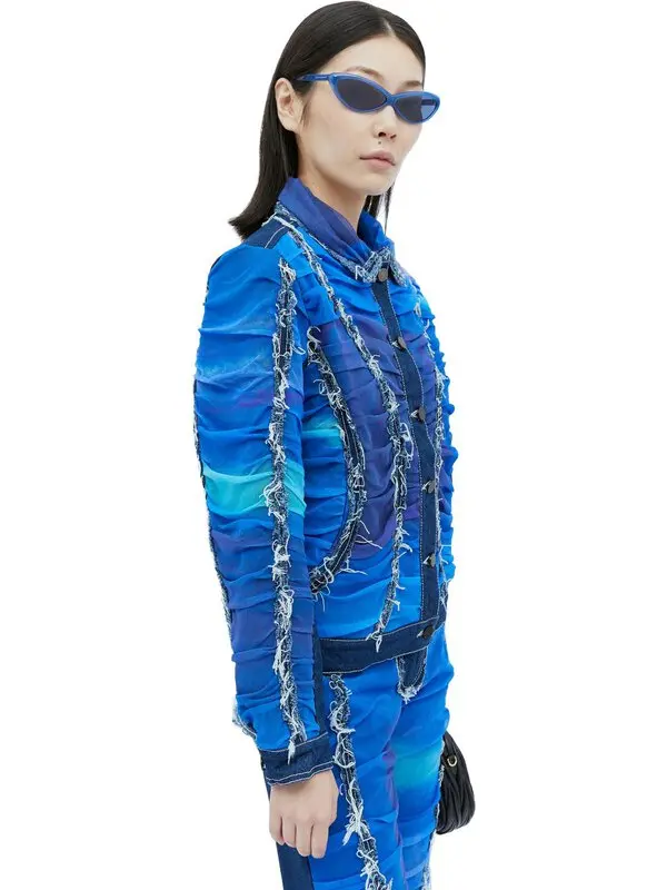 Paula Canovas Del Vas Mesh Construction Denim Jacket - Blue
