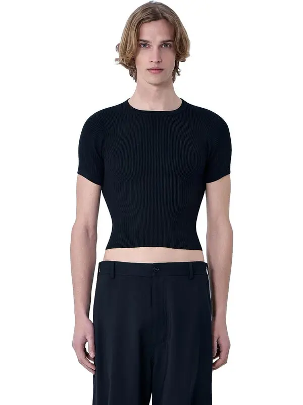 RIER Ribbed Knit Cropped Top - Black