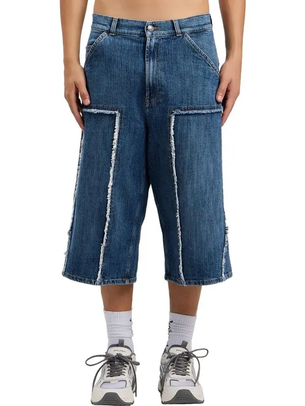 Palm Angels Curved Logo Skater Shorts - Blue