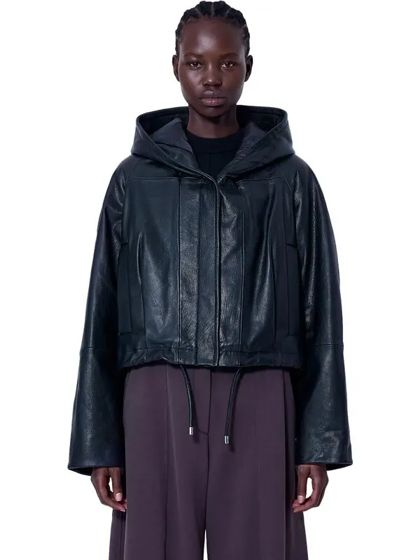 Sportmax Hooded Leather Jacket - Black