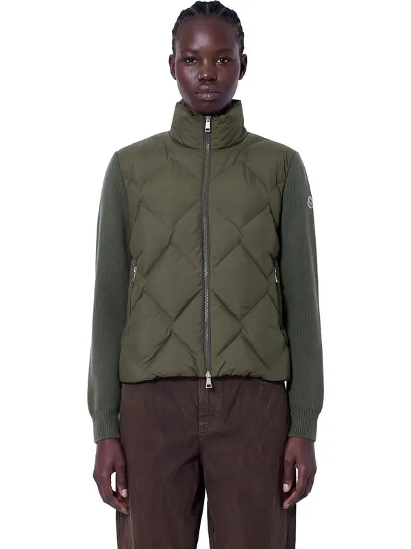 Moncler Wool & Cashmere Padded Zip-up Cardigan - Dark Green