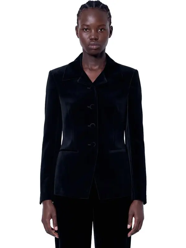 RÓHE Classic Fitted Velvet Blazer - Black