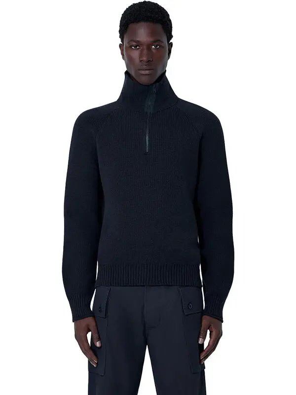 MARGARET HOWELL High Neck Wool Zip Sweater - Black
