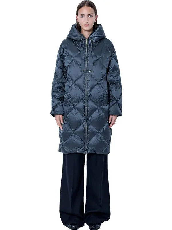 Max Mara Quilted Hooded Coat - Blue