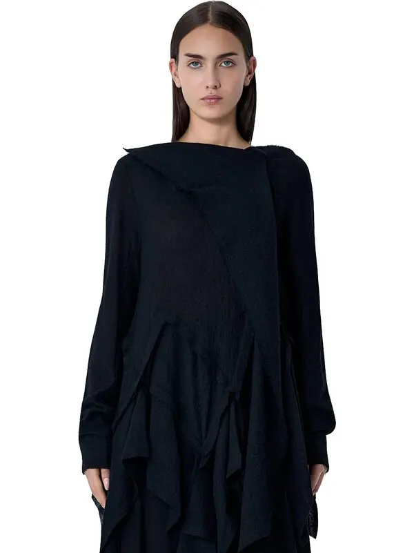 Yohji Yamamoto Gauzed Frilled Blouse - Black
