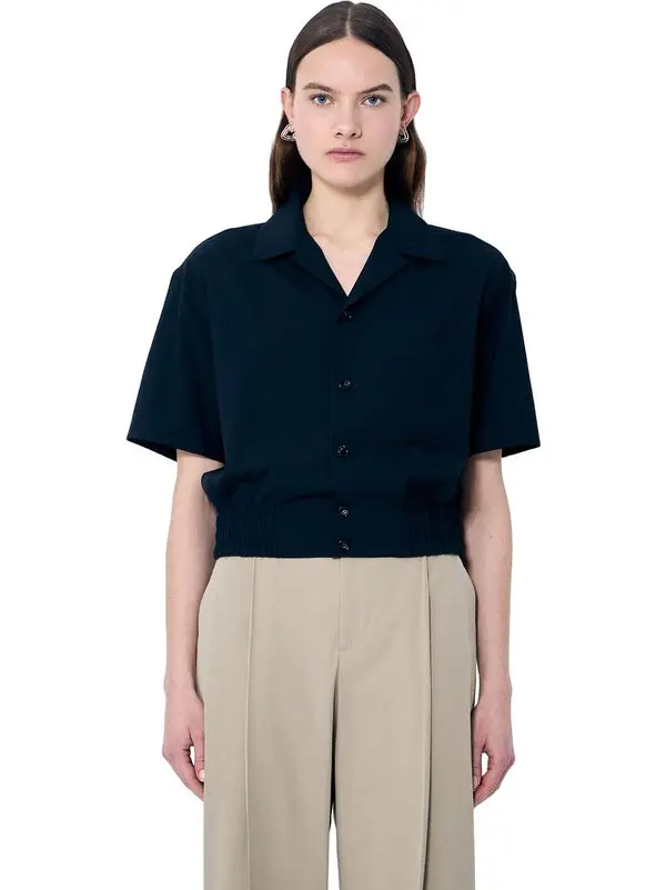 Bottega Veneta Wool Camp Collar Shirt - Blue