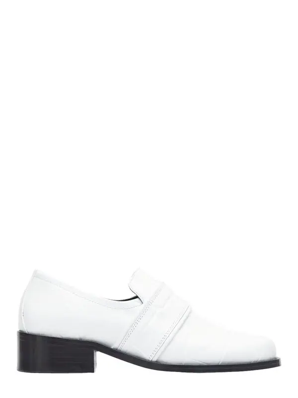 By Far Maxi Croco Embossed Leather Loafers - White