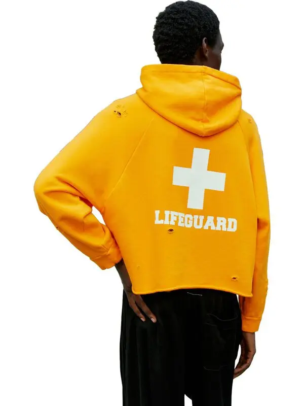 LIBERAL YOUTH MINISTRY Lifeguard Distressed Hooded Sweatshirt - Orange