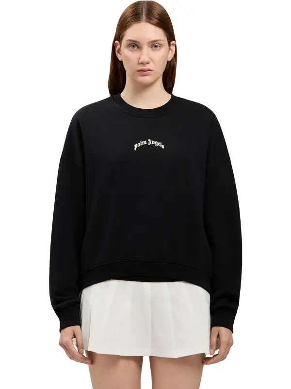 Palm Angels Curved Logo Crop Sweatshirt - Black