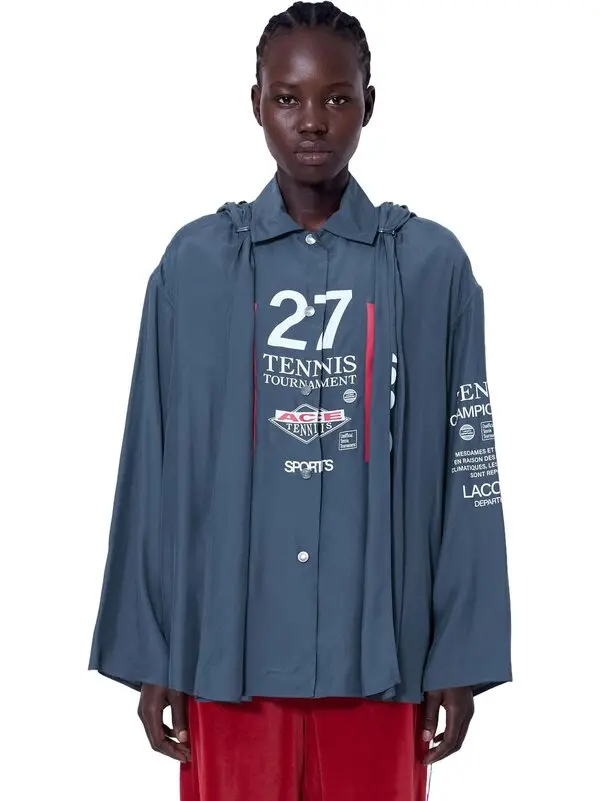 Lacoste Runway Oversized Hooded Print Shirt - Grey