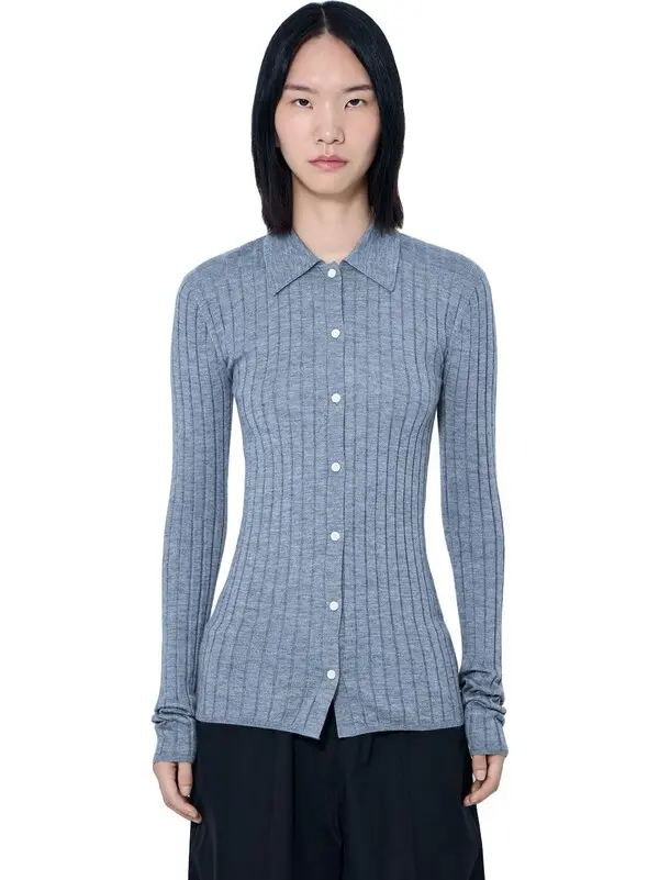 TOTEME Slim Ribbed Cardigan - Grey