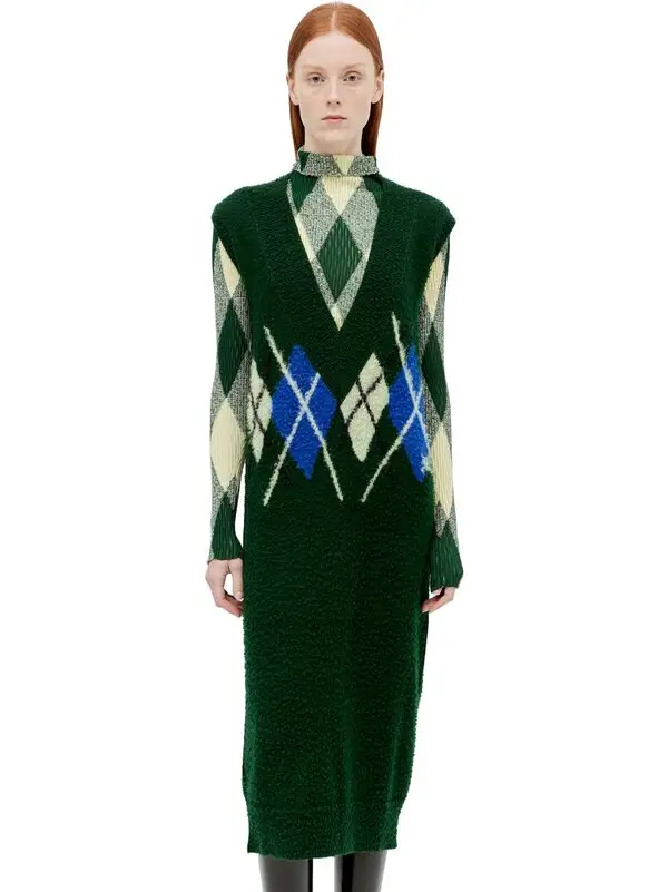 Burberry Argyle Wool Vest Dress - Green