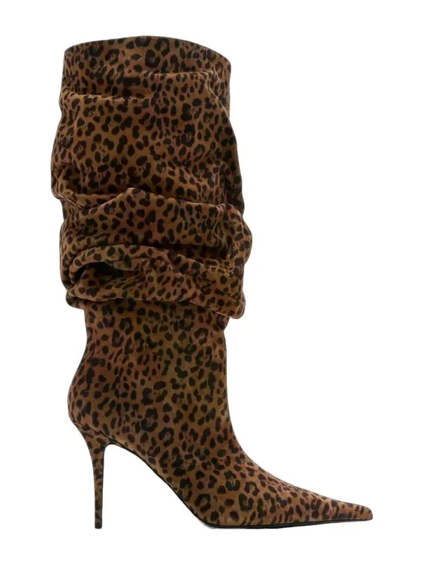 Amina Muaddi Anok Leopard-print Knee-high Boots - Brown