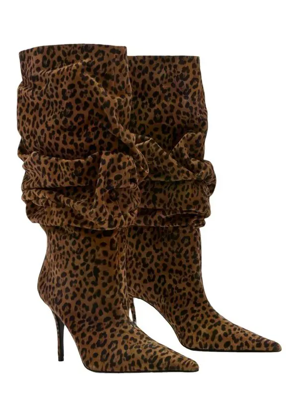 Amina Muaddi Anok Leopard-print Knee-high Boots - Brown