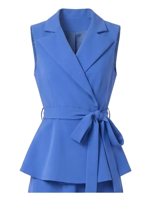 CONCEPT A TROIS Royal Wrap Vest With A Tie Belt - Blue