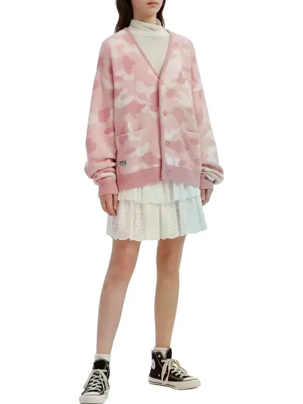 FINGERCROXX Camouflage-pattern Knit Cardigan - Pink