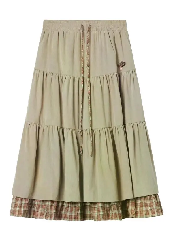 MINI CREAM Tiered Layered Midi Skirt - Neutrals