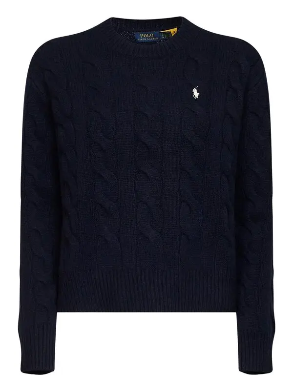 Polo Ralph Lauren Crewneck Cable-knit Wool And Cashmere Sweater In Nav - Blue