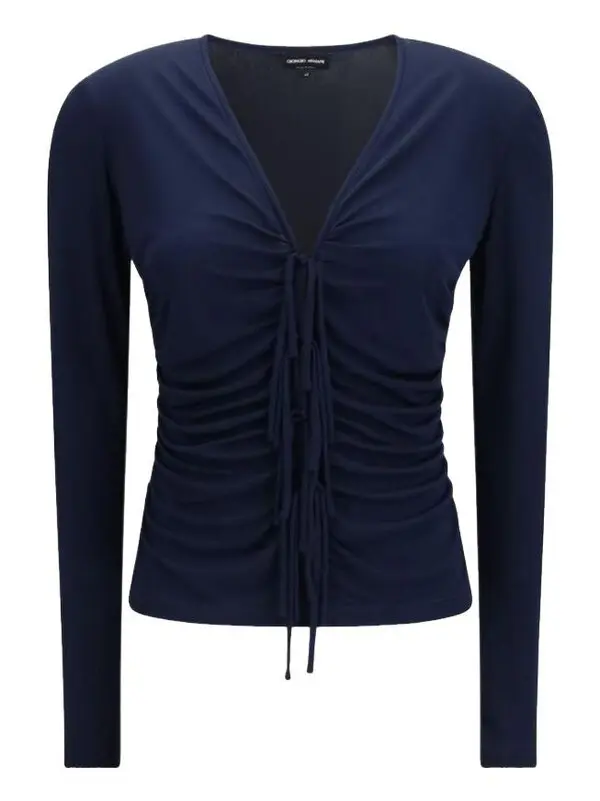 Giorgio Armani V-neck Jersey Top - Blue