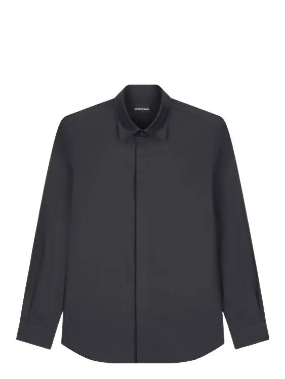 Emporio Armani Monogram-pattern Long-sleeve Shirt - Black