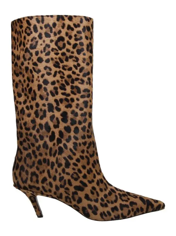 Amina Muaddi Pointed Kitten Heel Ankle Boots - Leopard