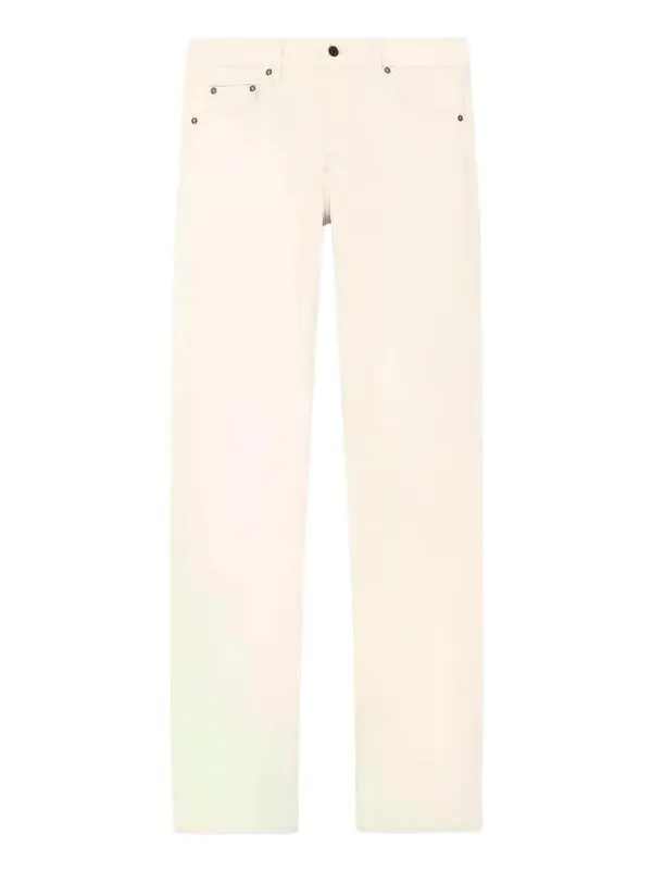 Emporio Armani Five-pocket Cotton Denim Jeans With A Zip And Leather Patch - Neutrals