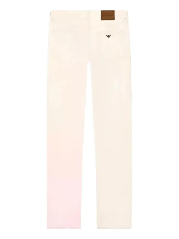 Emporio Armani Five-pocket Cotton Denim Jeans With A Zip And Leather Patch - Neutrals