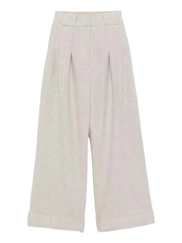 Colombo Herringbone Pleated Trousers - Neutrals