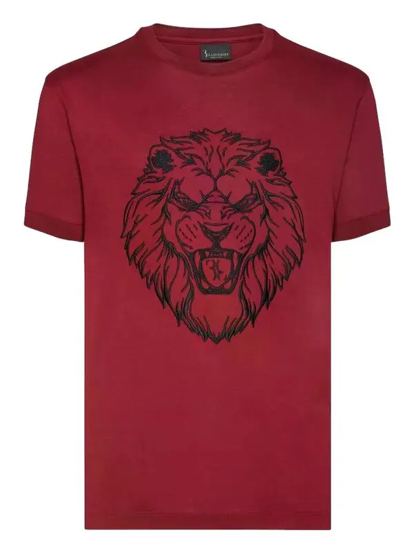 BILLIONAIRE Lion-embroidered Crew-neck T-shirt - Red