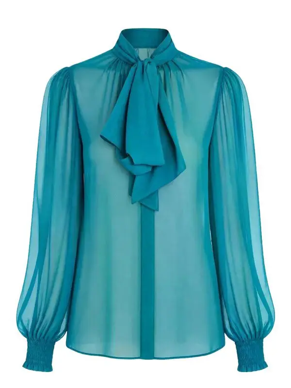 Retrofete Halsi Pussy-bow Shirt - Blue