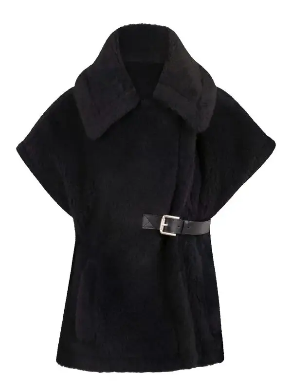 Max Mara Teddy Belt-fastening Cape Jacket - Black