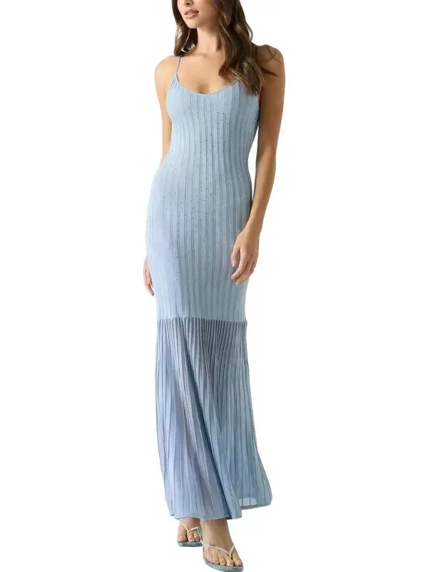 Guess Crystal-embellished Ribbed-knit Maxi Dress - Blue