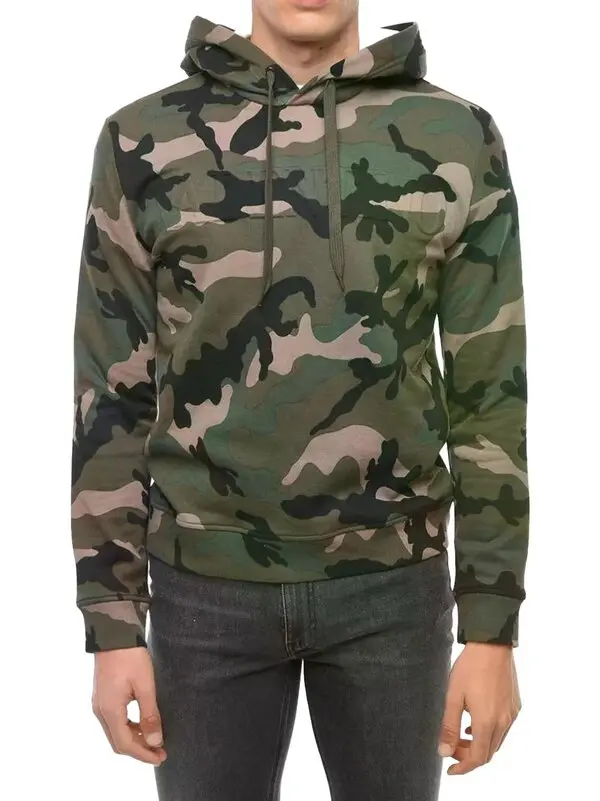 Valentino Garavani Camouflage-print Embossed-logo Hoodie - Green