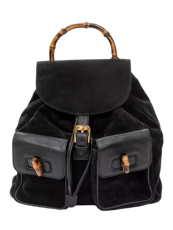 Gucci Large Bamboo Leather-trim Backpack - Black