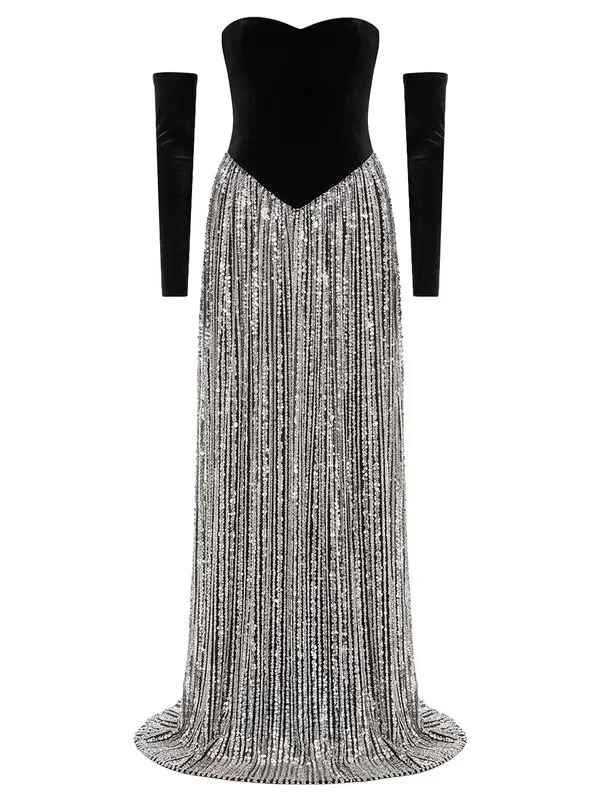 NUR KARAATA Cosette Gown - Silver/black