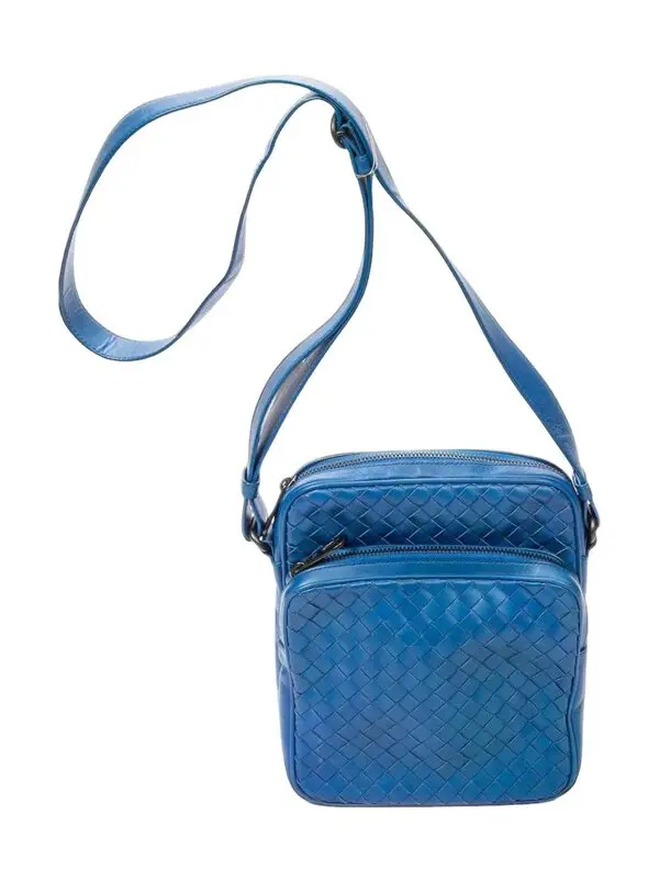 Bottega Veneta Intrecciato Leather Cross Body Bag - Blue