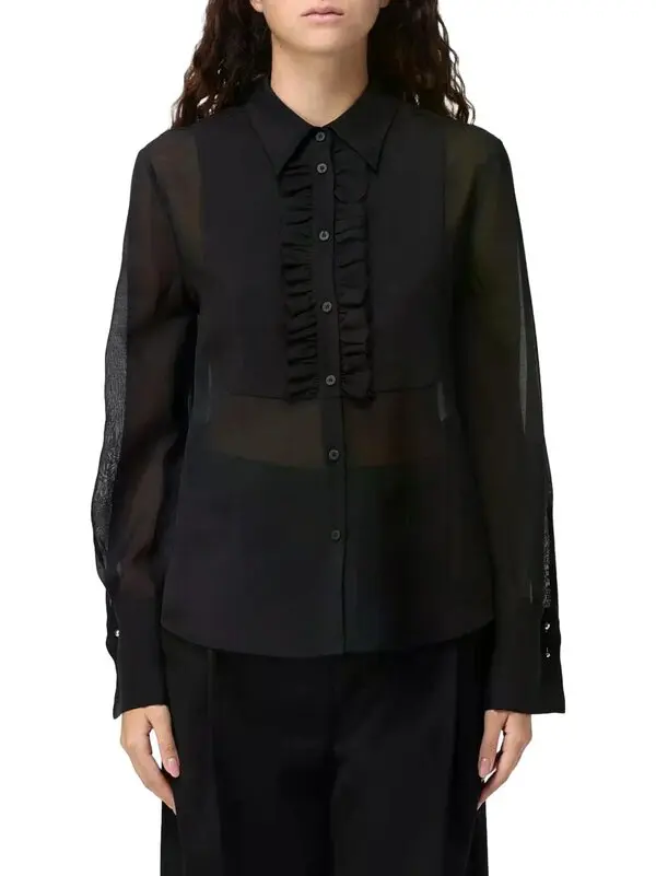 TELA Ruffled Semi-sheer Shirt - Black
