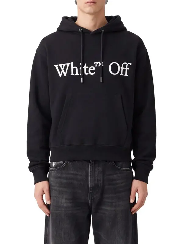 Off-White Relaxed Fit Cotton Hoodie With Contrasting Logo - Black