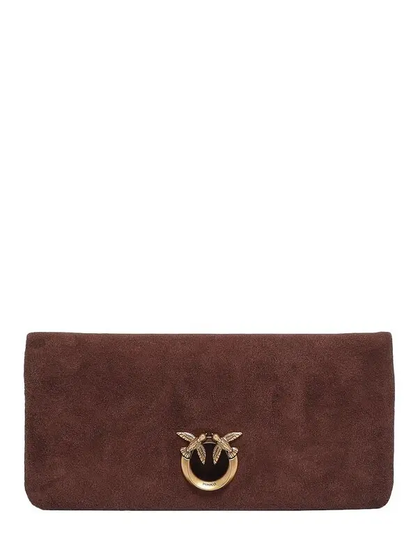 Pinko Click Soft Horizontal Classic Suede Monogram Clutch - Brown