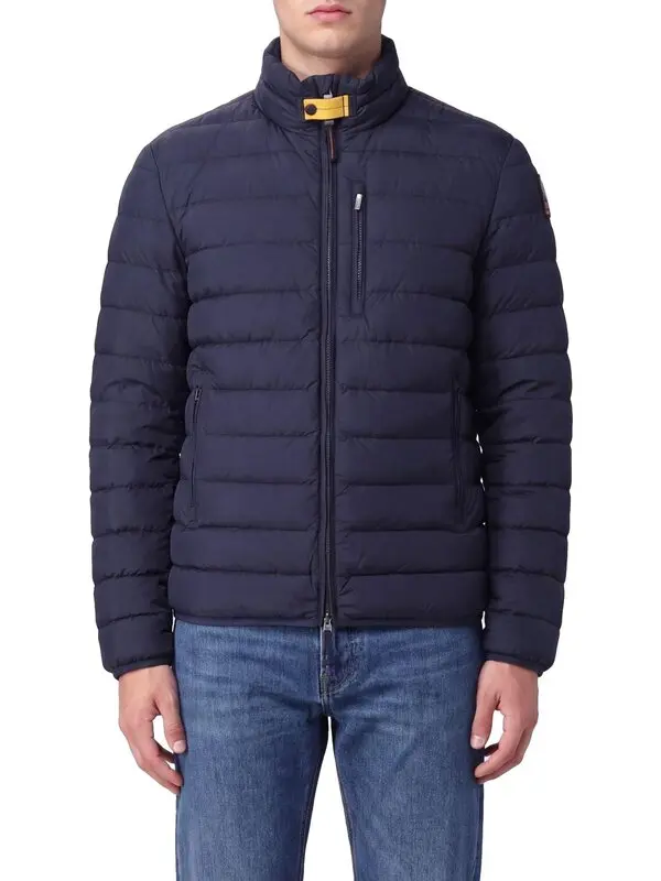 PARAJUMPERS Short Quilted Polyester Puffer Jacket With High Collar And Logo Patch - Blue
