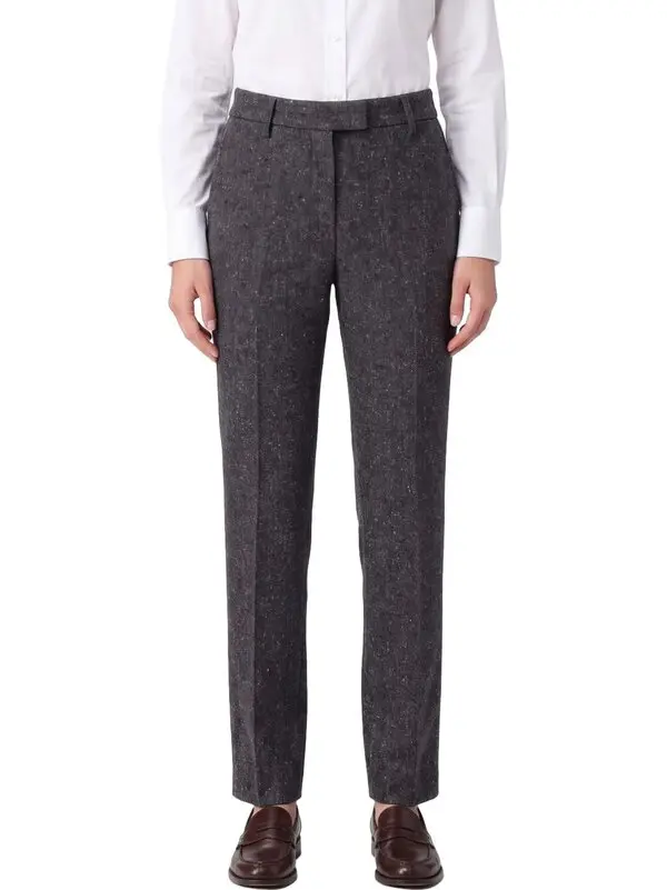 Alberto Biani Tailored Skinny Trousers In Pure Wool With Abstract Pattern - Grey