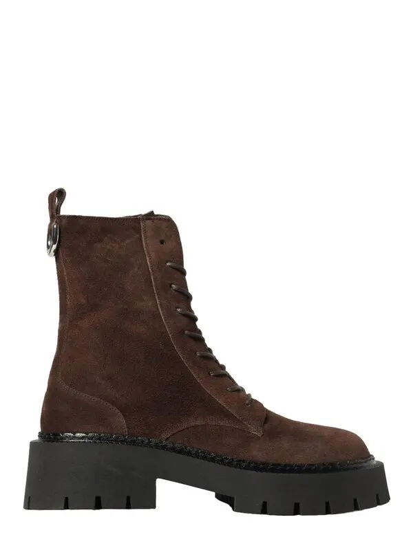 VIC MATIE Suede Combat Boots With A Metal Ring And Side Zip - Dark