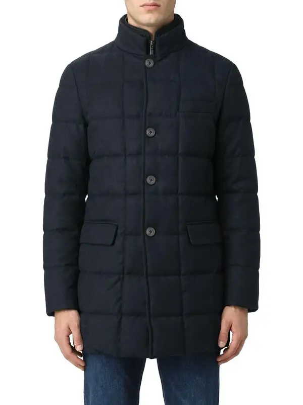 FAY Quilted Technical Fabric Knee-length Down Jacket With Duck Down Padding - Blue