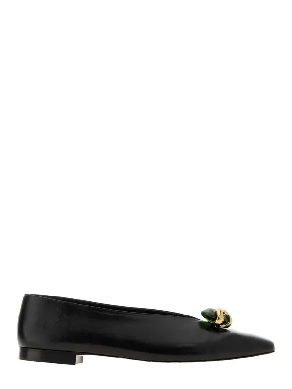 JIMMY CHOO Margot Embroidered Smooth Leather Tapered Toe Ballet Flats - Black