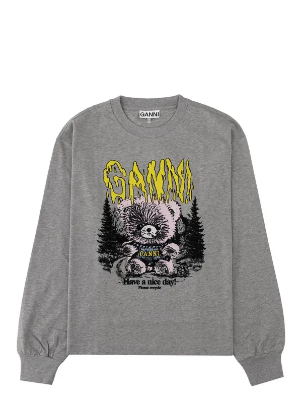 GANNI T-shirt Con Stampa - Grey