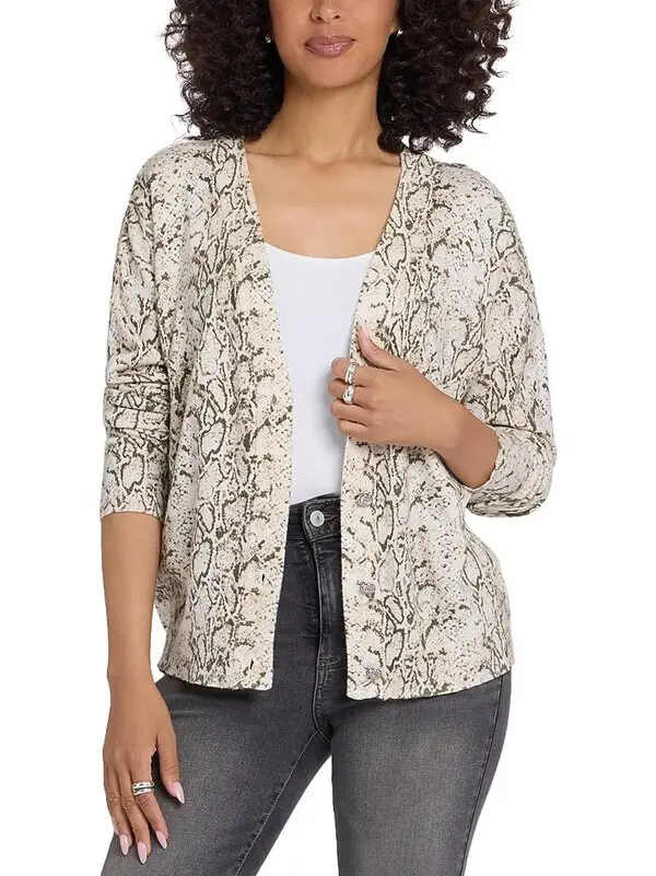 NYDJ Printed V Neck Cropped Cardigan - Python Bleached