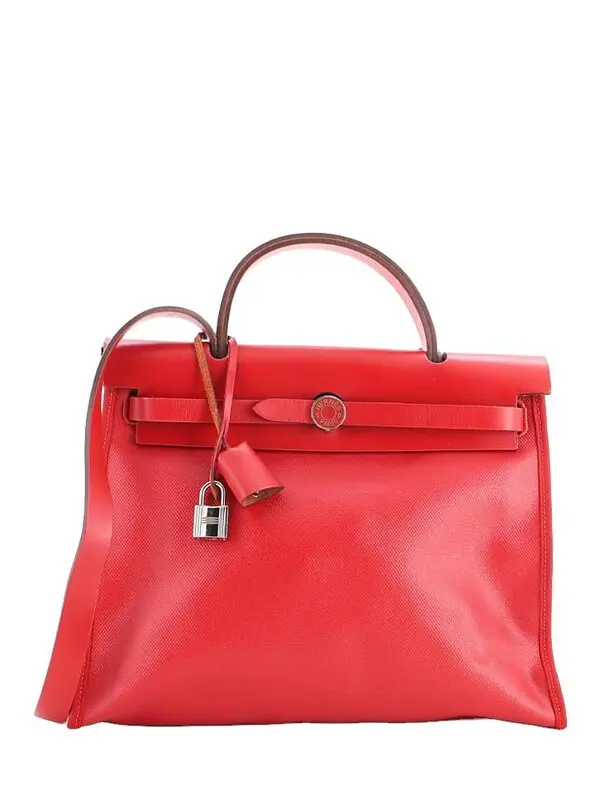 Hermès 31 Herbag Zip Berline Vache Canvas And Leather - Red