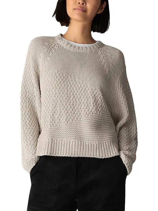 Eileen Fisher Cotton Textured Crewneck Sweater - Plaster