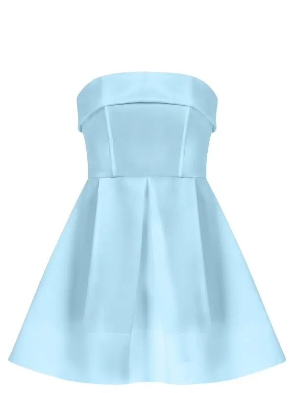 TIA DORRAINE Wild Flower Flared Satin Mini Dress – Light - Blue